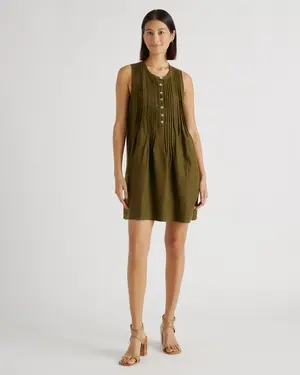 Quince 100% European Linen Sleeveless Swing Dress - Martini Olive