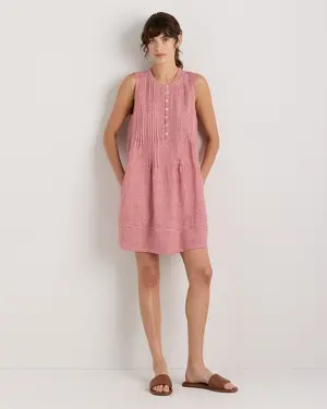 Quince 100% European Linen Sleeveless Swing Dress - Red Classic Mini Gingham