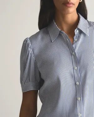 Quince Washable Stretch Silk Puff Sleeve Blouse - Evie Stripe