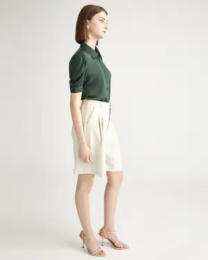 Quince Washable Stretch Silk Puff Sleeve Blouse - Forest Green