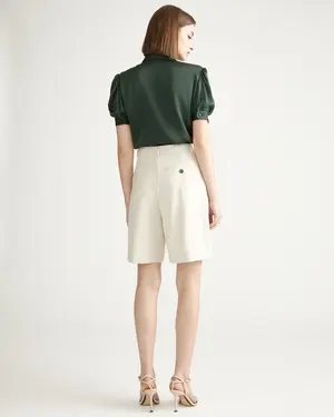 Quince Washable Stretch Silk Puff Sleeve Blouse - Forest Green