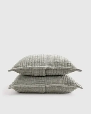 Quince Channel Stitch Sham Set - Green