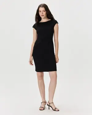 Quince Ultra-stretch Ponte Cap Sleeve Dress - Black