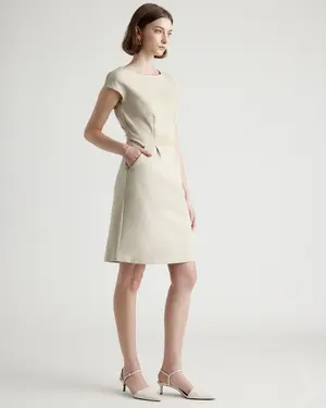 Quince Ultra-stretch Ponte Cap Sleeve Dress - Ecru