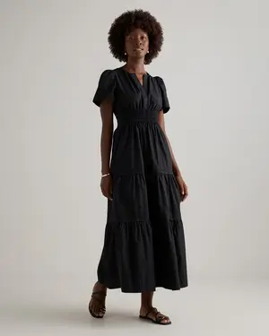 Quince Poplin Tiered Maxi Dress - Black