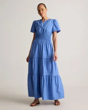 Quince Poplin Tiered Maxi Dress - True Blue