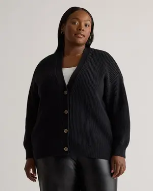 Quince Organic Cotton Oversized Boyfriend Cardigan Sweater - Black