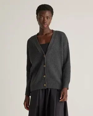 Quince Organic Cotton Oversized Boyfriend Cardigan Sweater - Charcoal