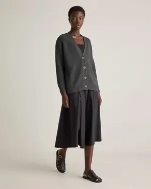 Quince Organic Cotton Oversized Boyfriend Cardigan Sweater - Charcoal