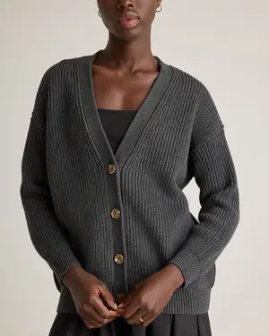 Quince Organic Cotton Oversized Boyfriend Cardigan Sweater - Charcoal