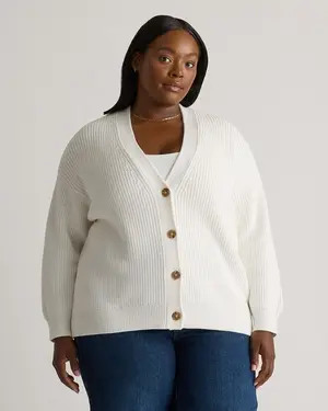 Quince Organic Cotton Oversized Boyfriend Cardigan Sweater - Ivory