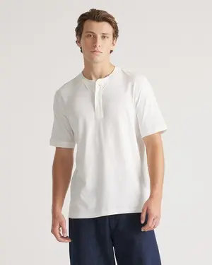 Quince Cotton Modal Short Sleeve Henley T-shirt - White