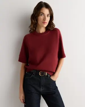 Quince Organic Cotton Sweater Tee - Deep Brick Red