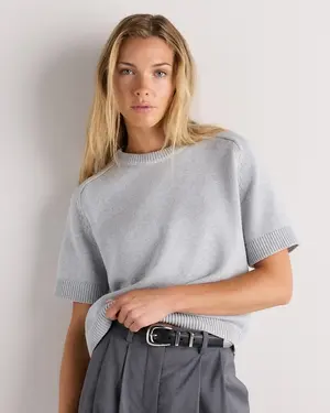 Quince Organic Cotton Sweater Tee Heather Dove Grey