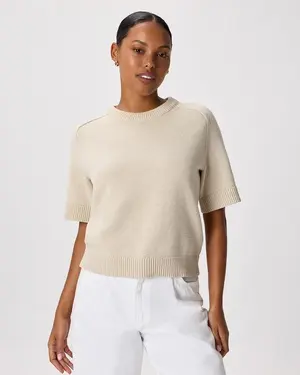 Quince Organic Cotton Sweater Tee - Speckled Beige