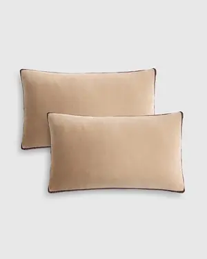 Quince Contrast Piped Wool Pillow Cover Taupe/espresso