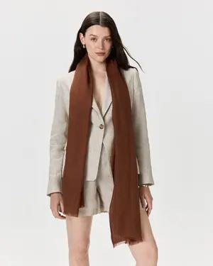 Quince Featherweight Cashmere Silk Frayed Edge Scarf - Brown