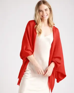 Quince Women's Featherweight Cashmere Silk Frayed Edge Scarf Red