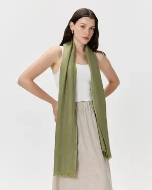 Quince Women's Featherweight Cashmere Silk Frayed Edge Scarf Sage