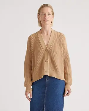 Quince Organic Cotton Cardigan Sweater - Camel