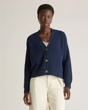 Quince Organic Cotton Cardigan Sweater - Navy