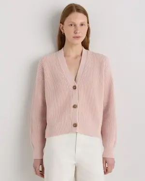 Quince Organic Cotton Cardigan Sweater - Shell Pink