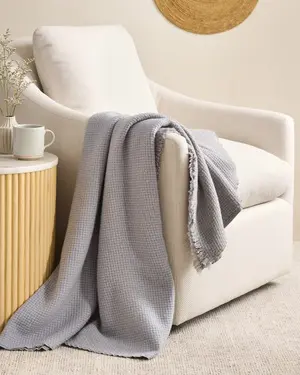 Quince Ultra Luxe Basketweave Throw - Blue Fog