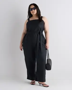 Quince Quince 100% European Linen Square Neck Jumpsuit Black