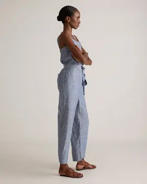 Quince 100% European Linen Square Neck Jumpsuit - Chambray Stripe