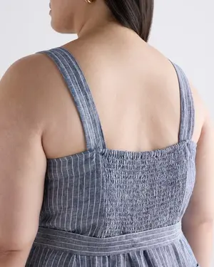 Quince 100% European Linen Square Neck Jumpsuit - Chambray Stripe