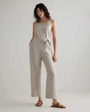 Quince Quince 100% European Linen Square Neck Jumpsuit Flax