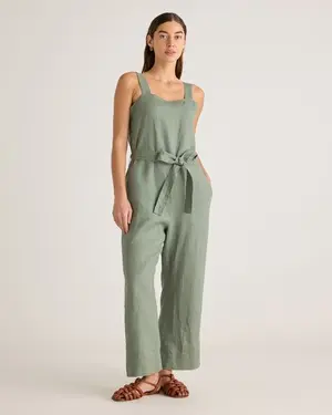 Quince 100% European Linen Square Neck Jumpsuit Light Cargo