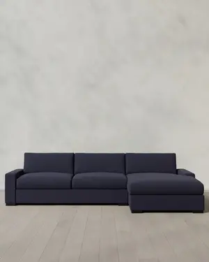 Quince Stillman Chaise Sectional In Performance Basketweave - Navy