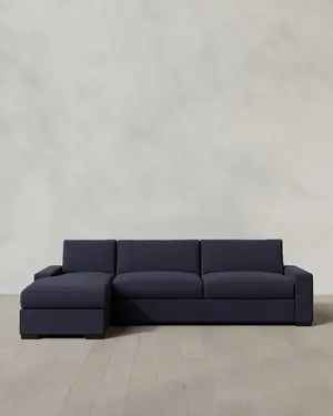 Quince Stillman Chaise Sectional In Performance Basketweave - Navy