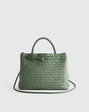 Quince Italian Leather Handwoven Satchel - Sage