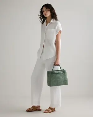Quince Italian Leather Handwoven Satchel - Sage
