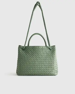 Quince Italian Leather Handwoven Satchel - Sage