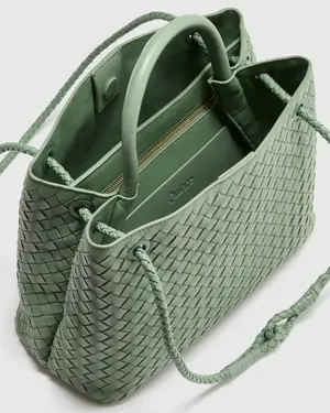 Quince Italian Leather Handwoven Satchel - Sage