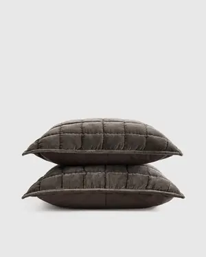 Quince Cotton Velvet Quilted Sham Set - Greystone