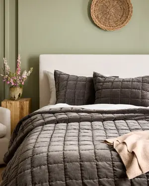 Quince Cotton Velvet Box Quilted Sham Set - Greystone