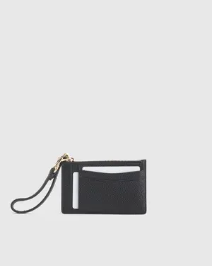 Quince Italian Leather Card Case Wristlet - Black
