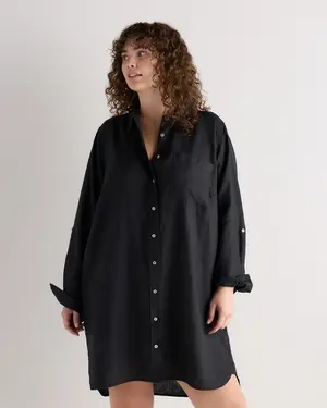 Quince 100% European Linen Shirt Dress - Black