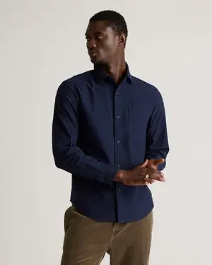 Quince Stretch Textured Twill Shirt - Navy