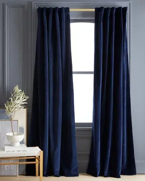 Quince Cotton Velvet Room Darkening Curtain Single Panel - Navy