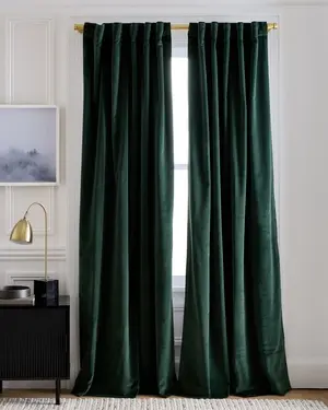 Quince Cotton Velvet Room Darkening Curtain Single Panel Spruce