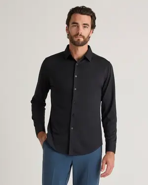 Quince Commuter Stretch Pique Long Sleeve Button Down - Black