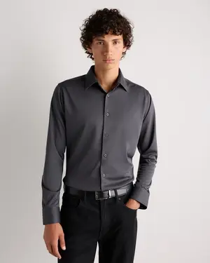 Quince Commuter Stretch Pique Long Sleeve Button Down - Dark Coal