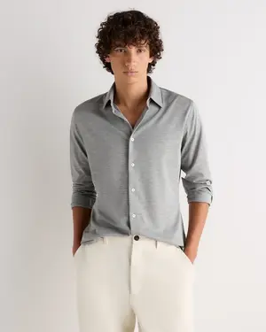 Quince Commuter Stretch Pique Long Sleeve Button Down - Heather Grey