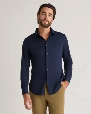 Quince Commuter Stretch Pique Long Sleeve Button Down - Navy