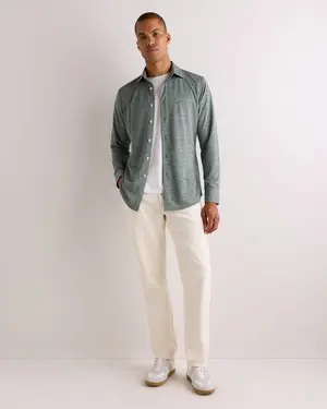 Quince Commuter Stretch Pique Long Sleeve Button Down - Pine Green